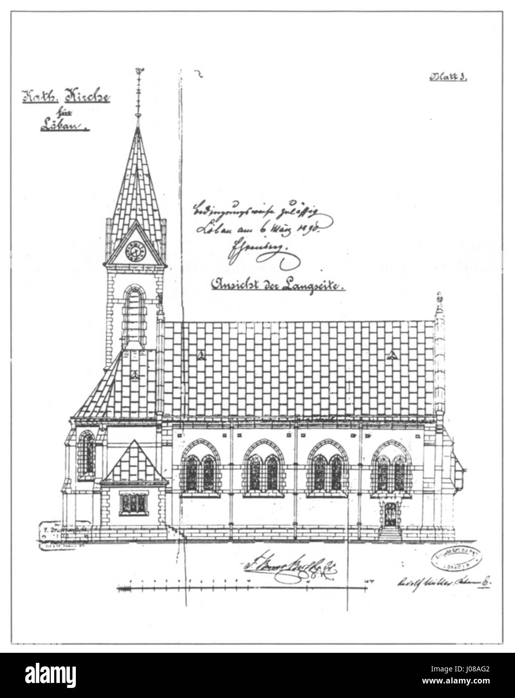 This architectural drawing of the Catholic Church in Löbau showcases ...