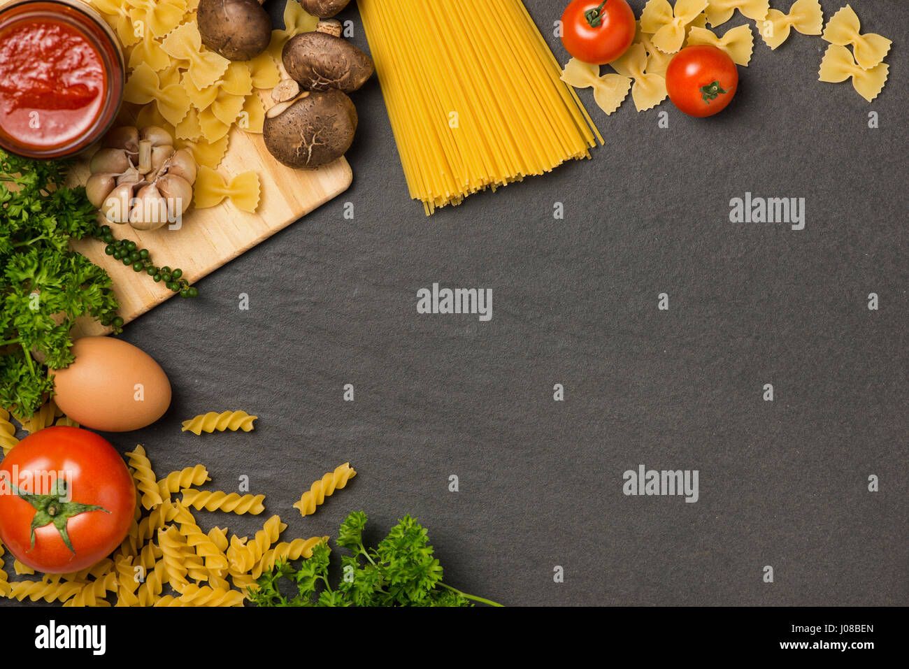 Italian spaghetti photo recipe with copy space on the kitchen table ...