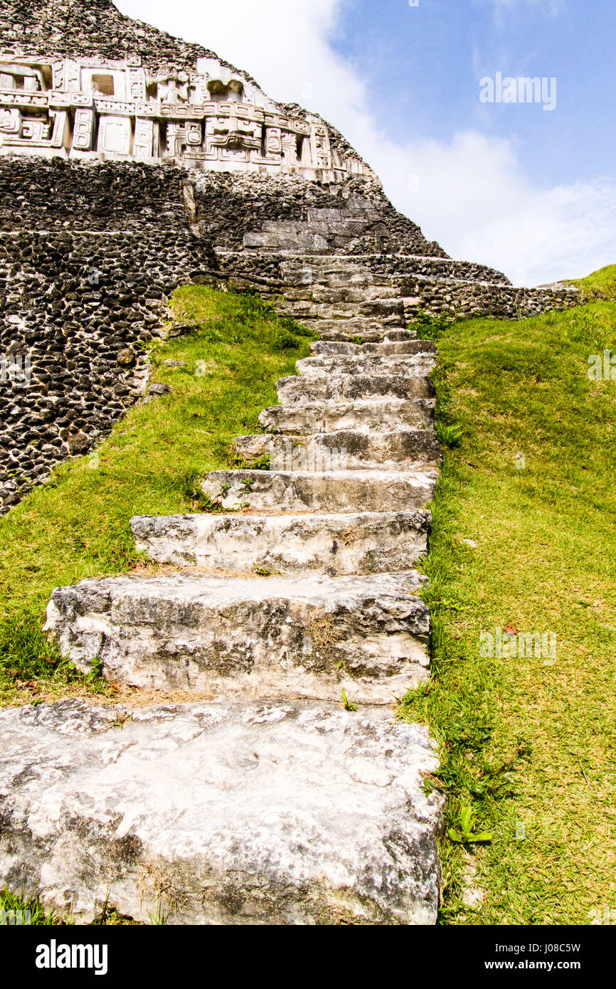 Stairs up the hill to El Castillo in Xunantunich in Belize Stock Photo ...