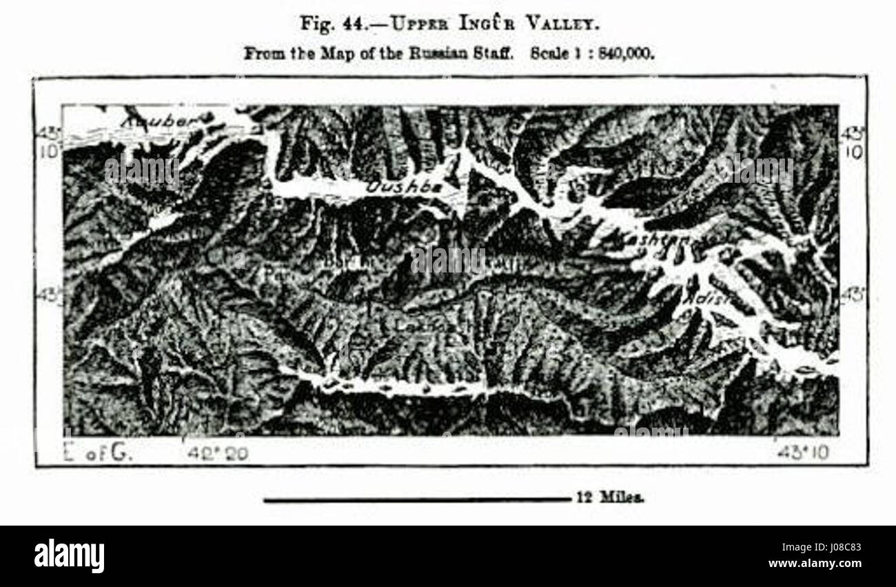 Upper Enguri Valley map (Élisée Reclus Stock Photo - Alamy