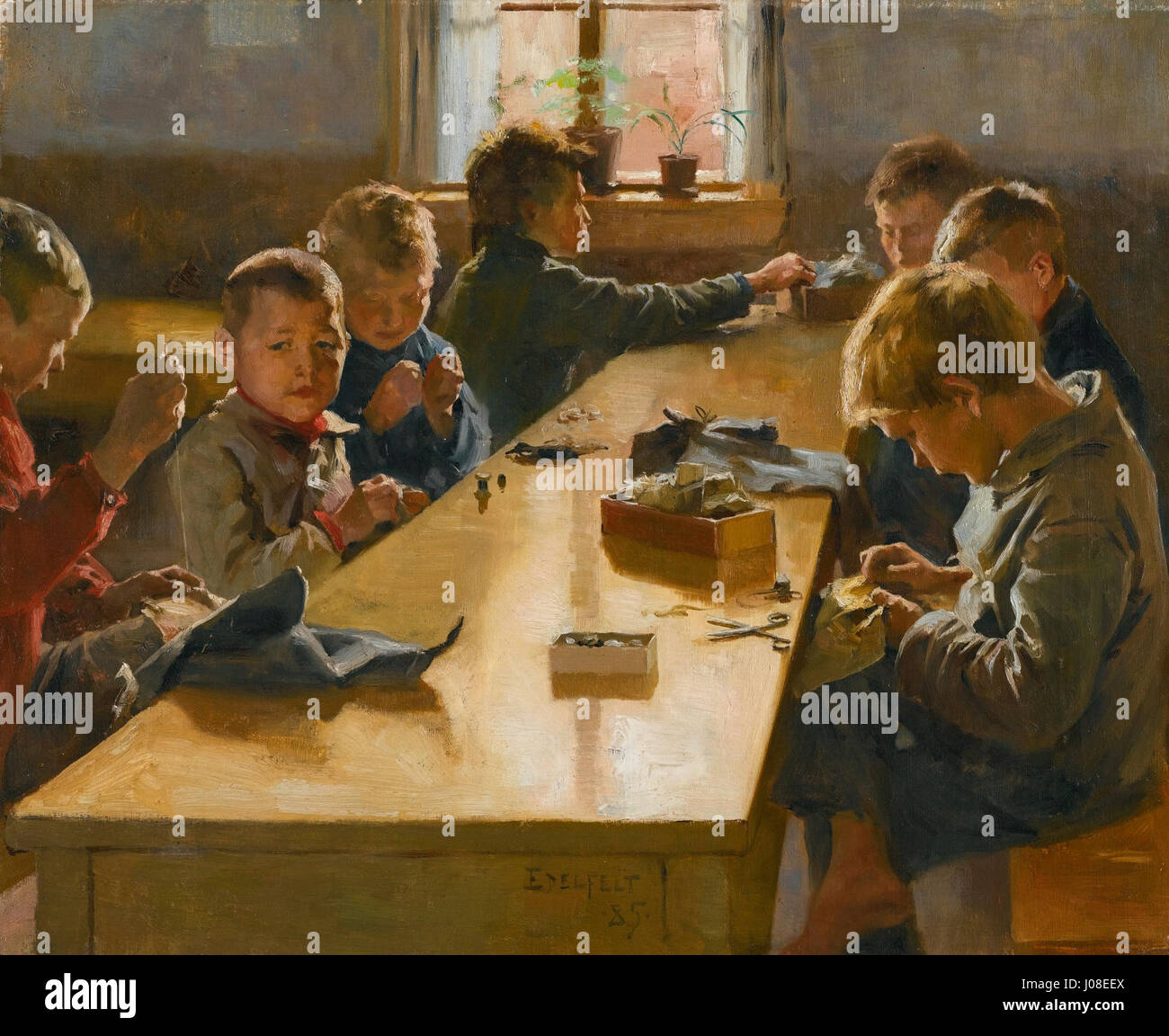 Albert Edelfelt’s painting 'The Boys’ Workhouse' (1885) depicts a scene ...