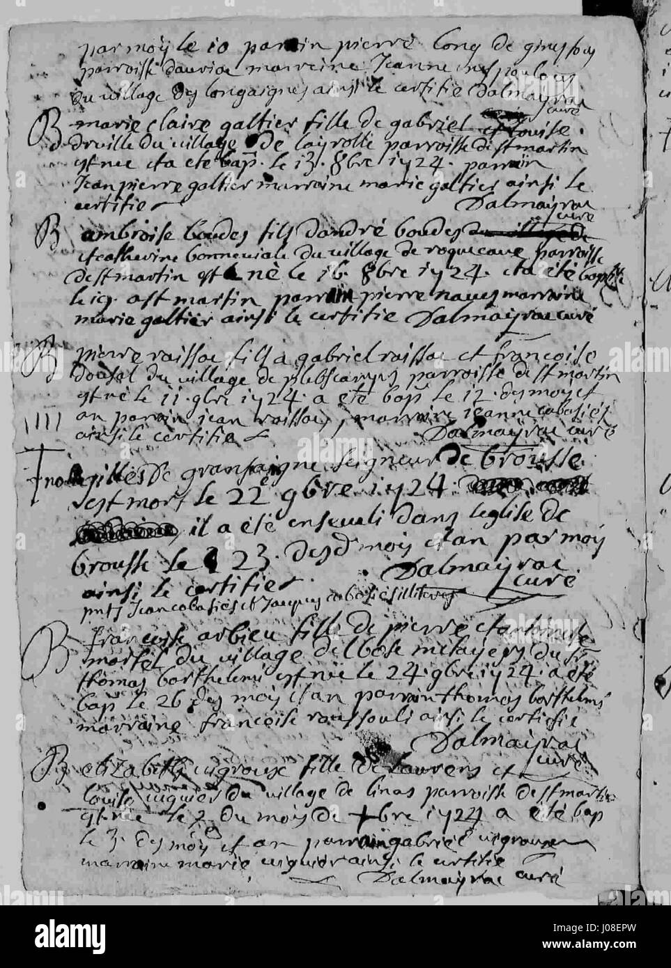 The death certificate of Gilles de Gransaigne, dating back to 1724 ...