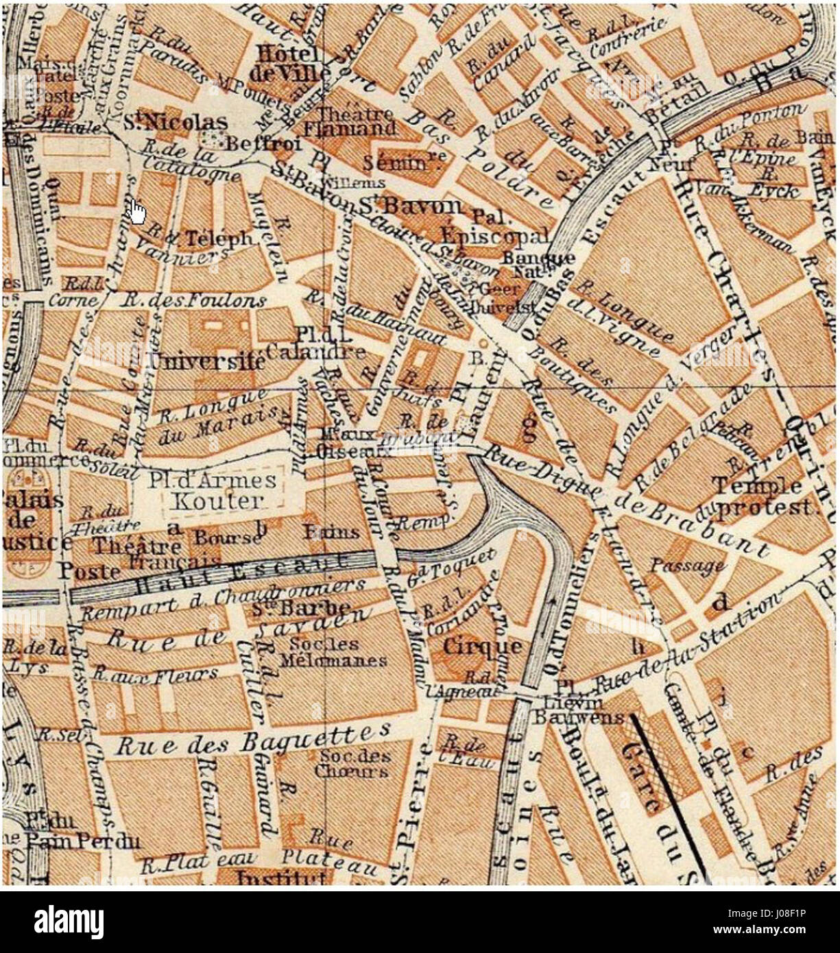 Antique map carte plan plattegrond centrum Gand Gent België 1910 ...