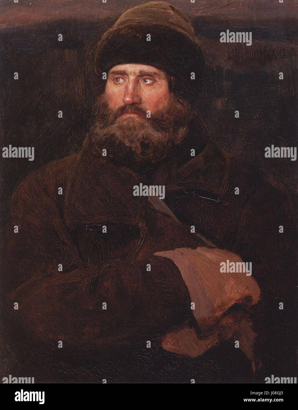 A portrait of a Russian peasant, attributed to Ivan Petrov, depicting a ...