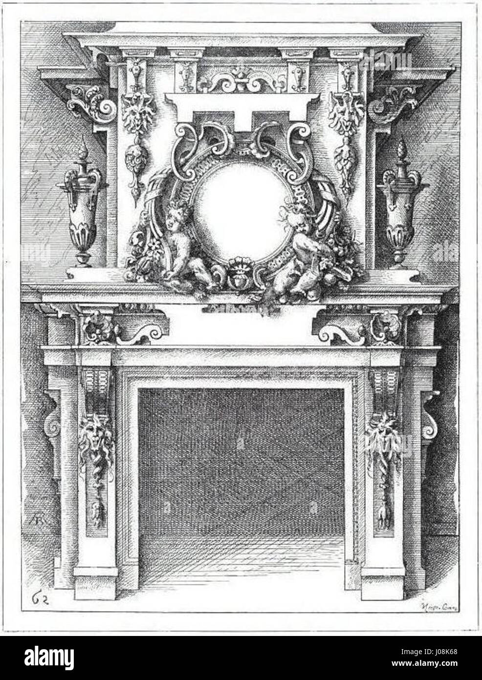 'Cheminée' by Dietterlin is a detailed architectural drawing ...