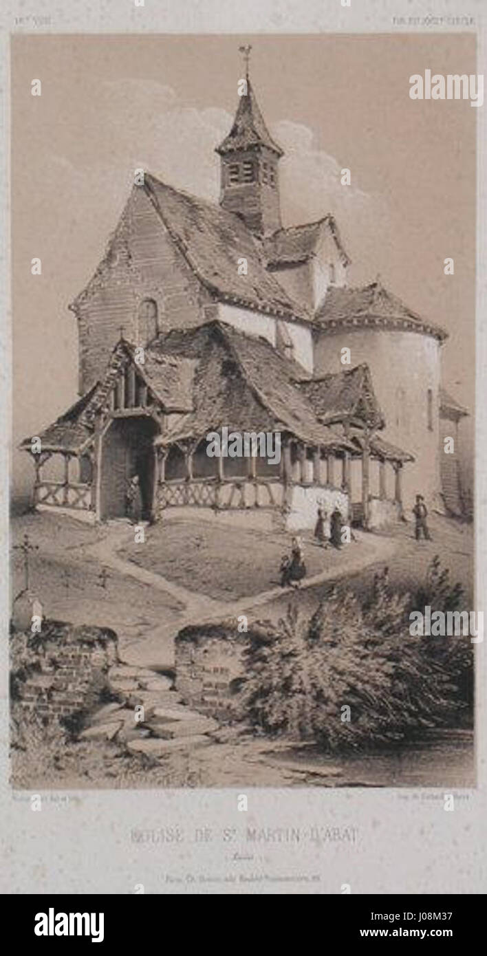 The 'Estampe Église de Saint-Martin-d'Abbat' is an engraving of the ...