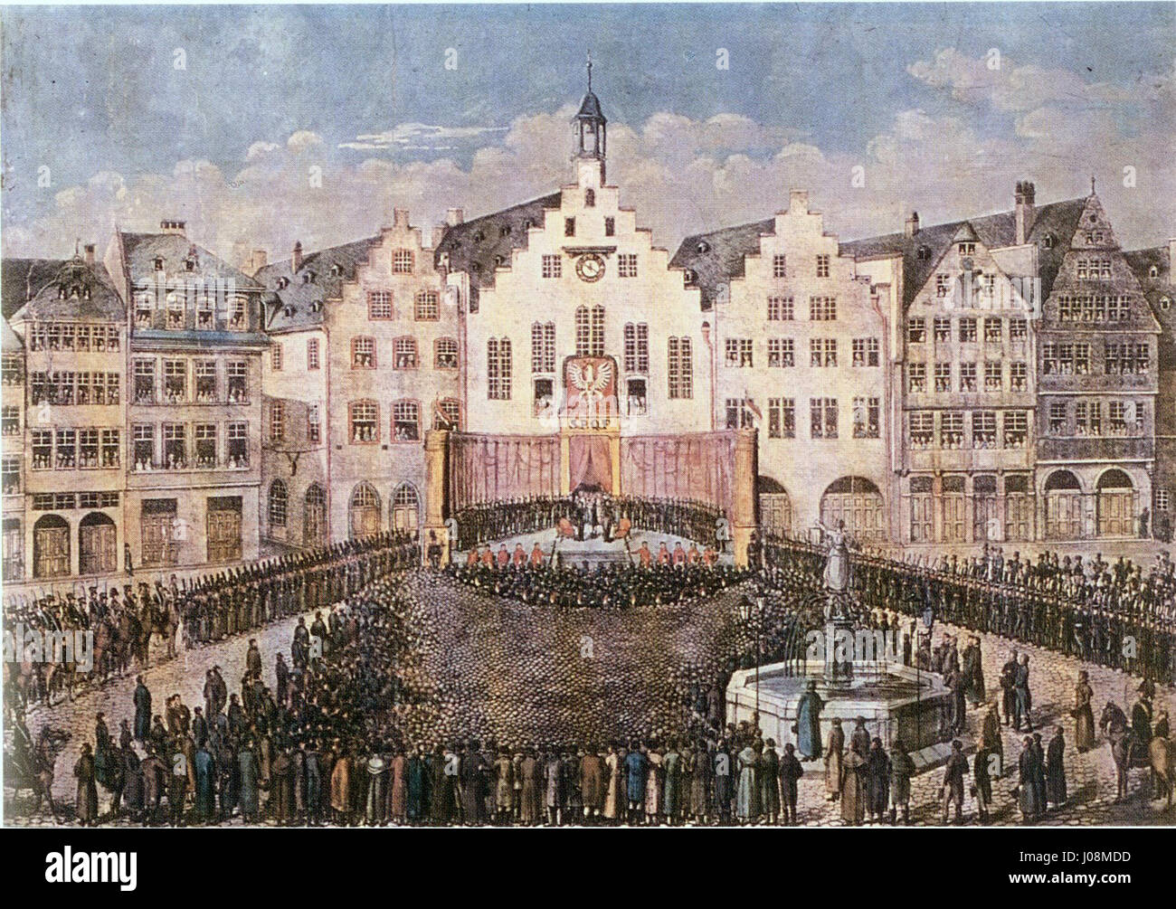 This historic engraving captures the Bürgereid (citizens' oath ...