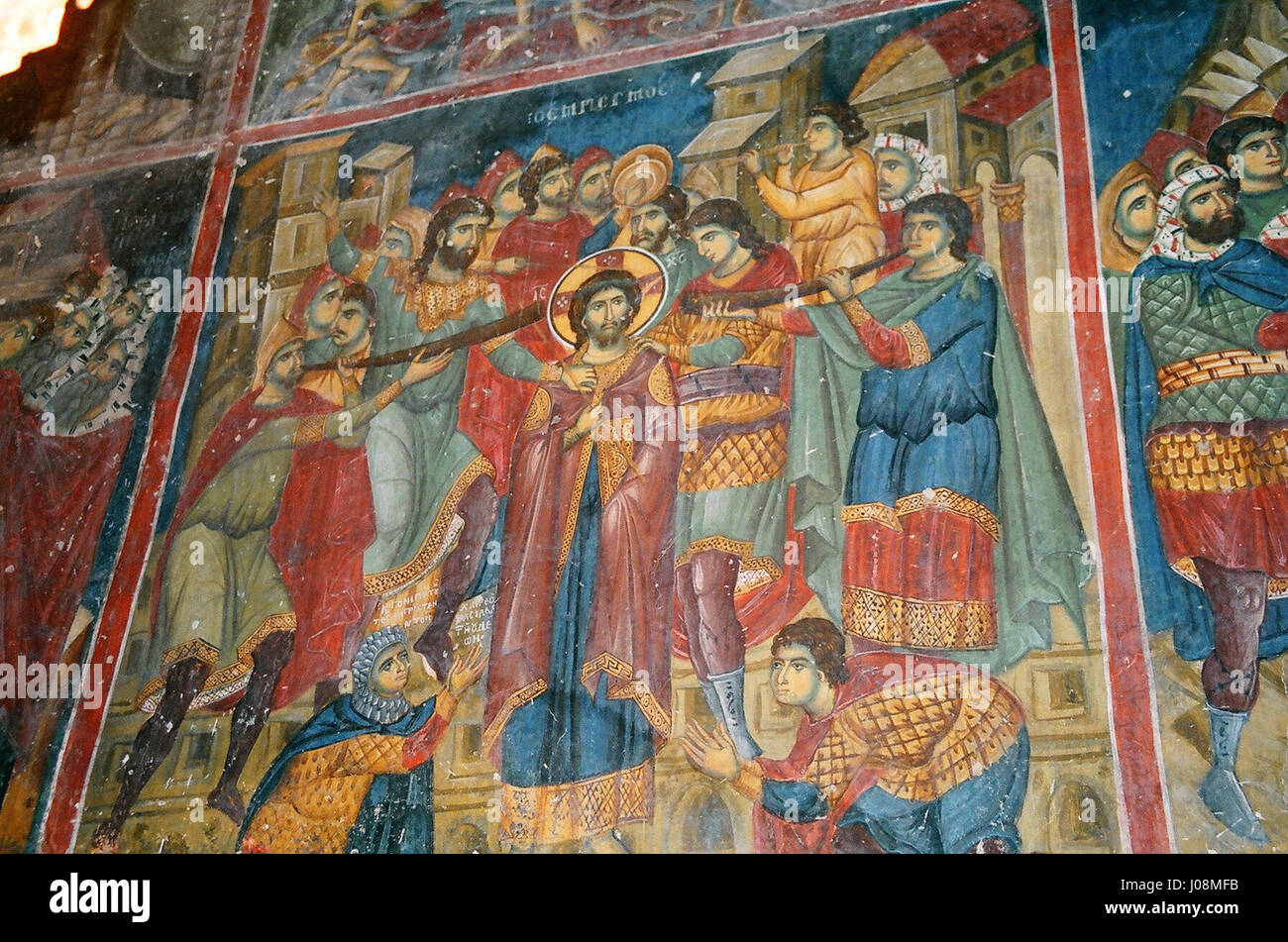 The frescoes from St. Nicholas of Varos church depict religious scenes ...
