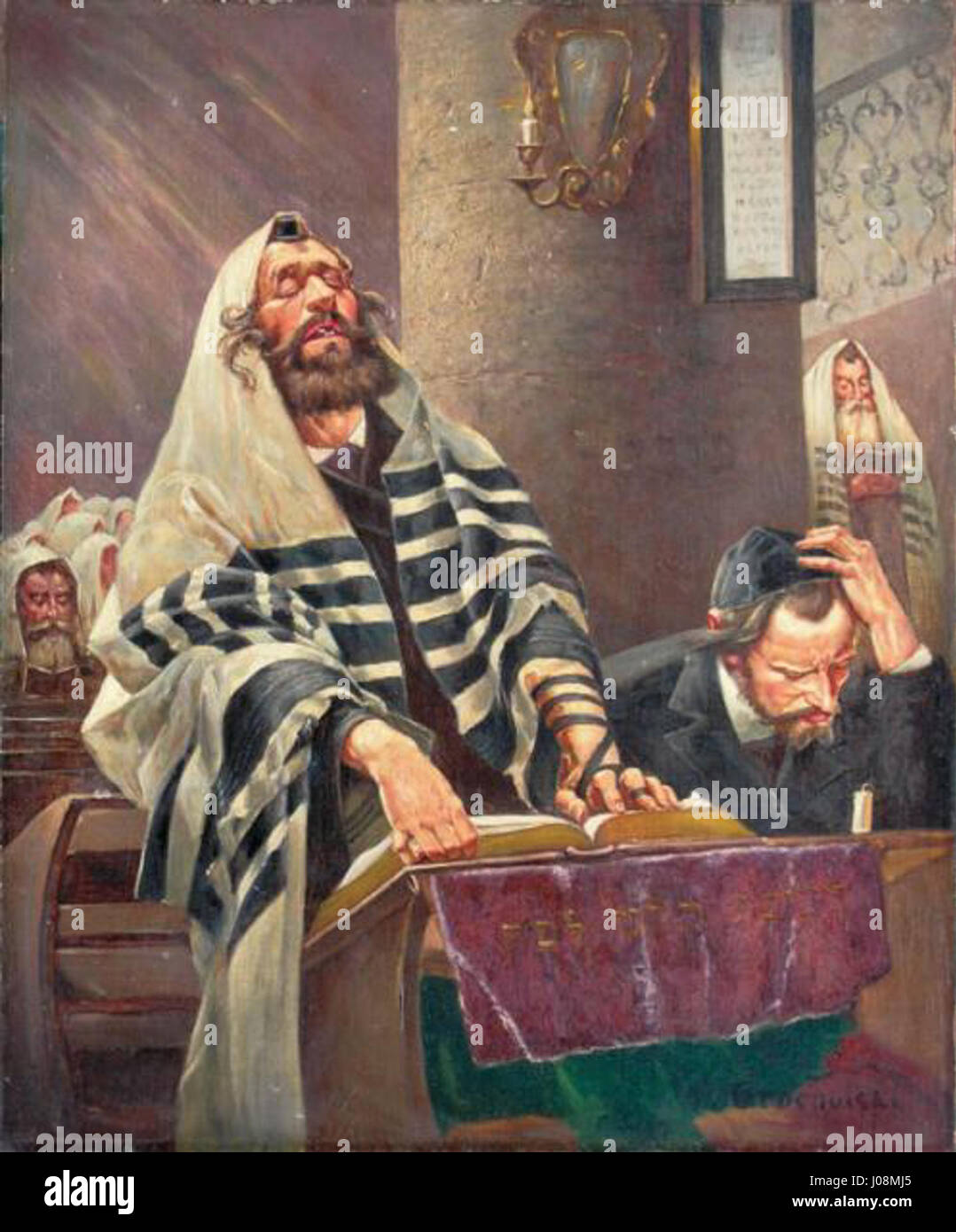 The painting 'Modlacy sie Zydzi' by Grocholski depicts Jewish figures ...