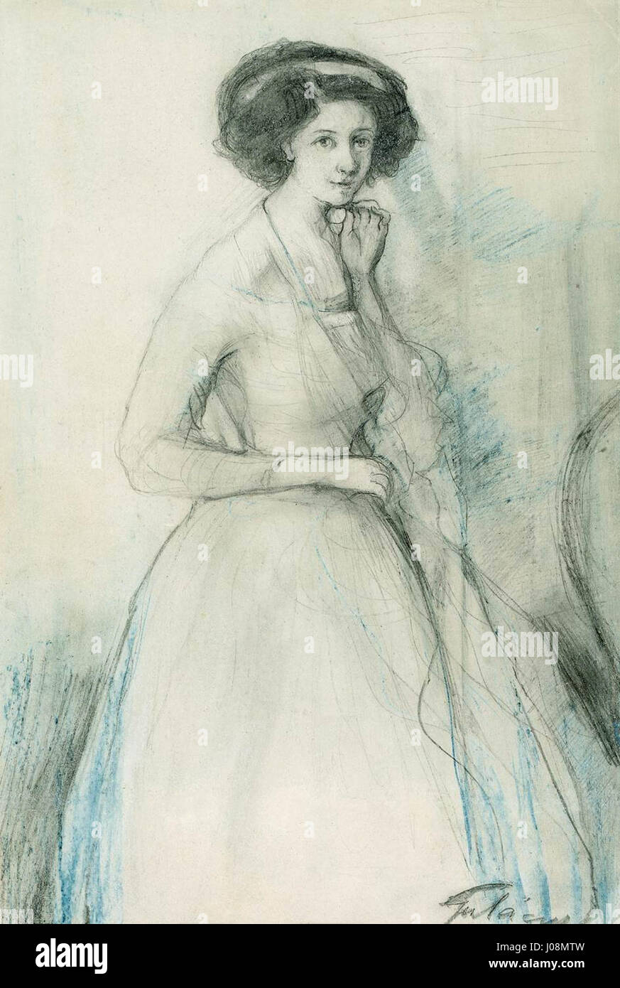 The painting 'Woman in Long Robe' by Lajos Gulcsy features a female ...
