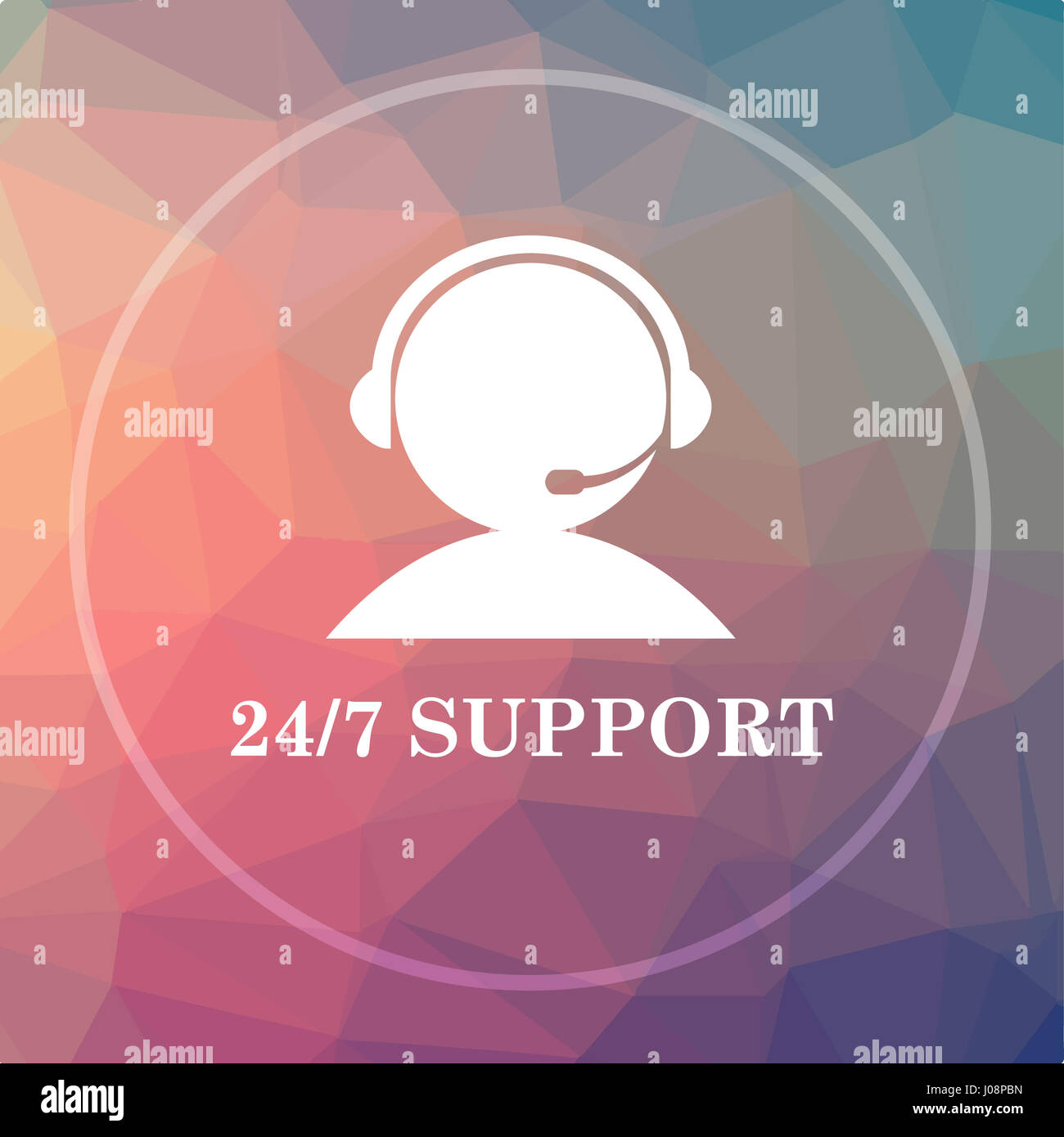 24-7 Support icon. 24-7 Support website button on low poly background ...