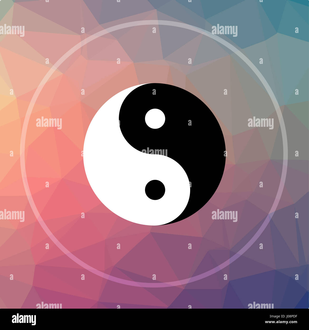 Ying yang icon. Ying yang website button on low poly background Stock Photo - Alamy