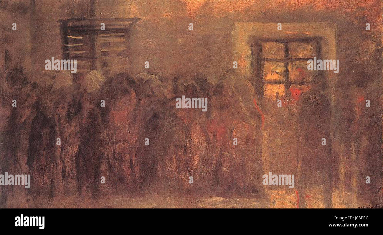 In this 1916 work by László Mednyánszky, 'Queueing Up' captures the ...