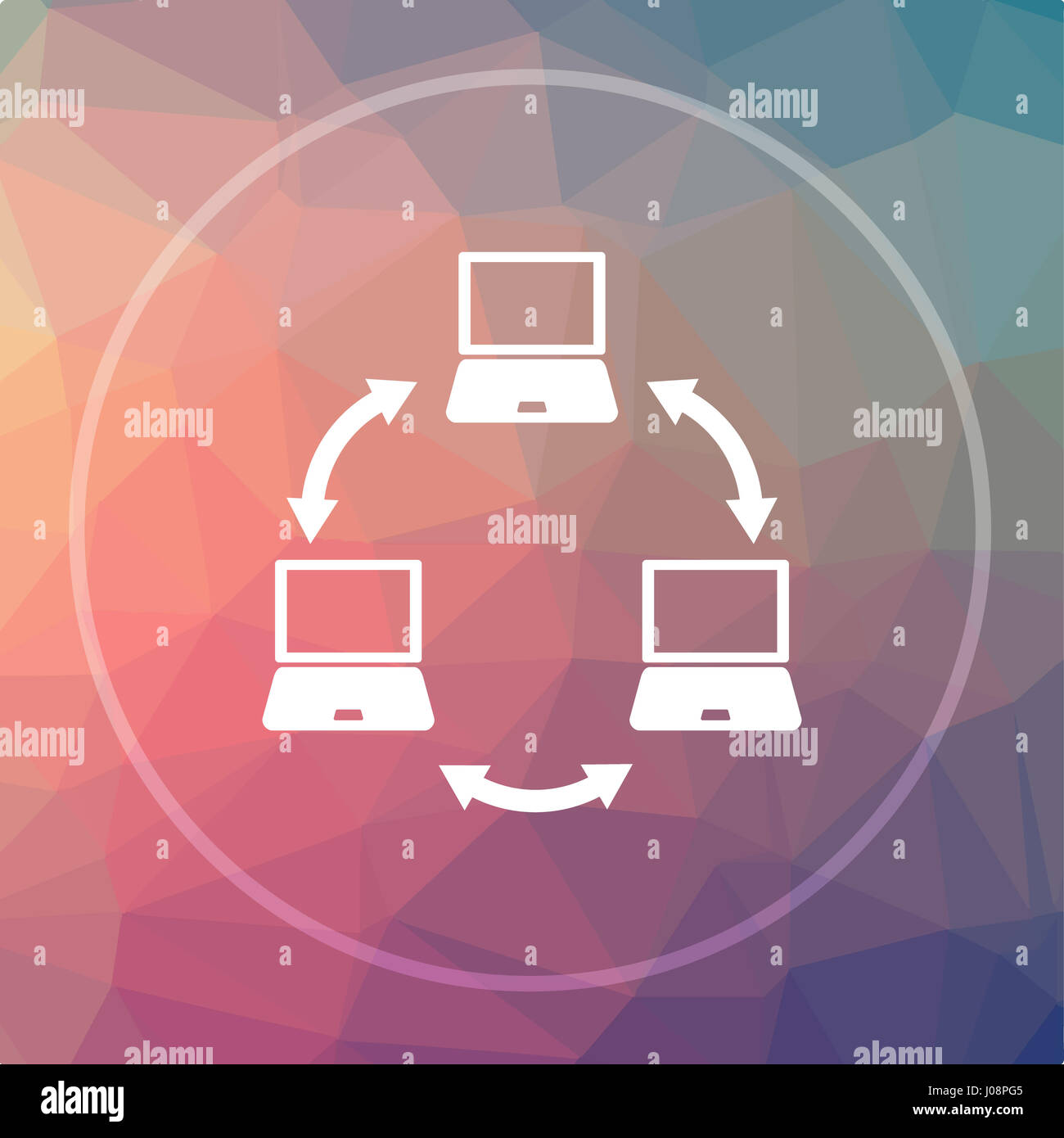 Computer network icon. Computer network website button on low poly ...