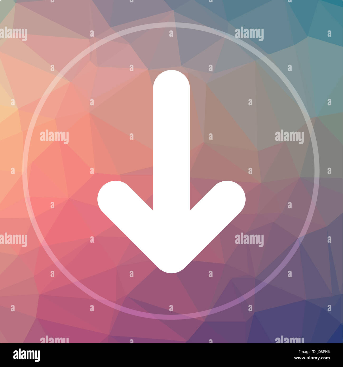 Down arrow icon. Down arrow website button on low poly background Stock ...