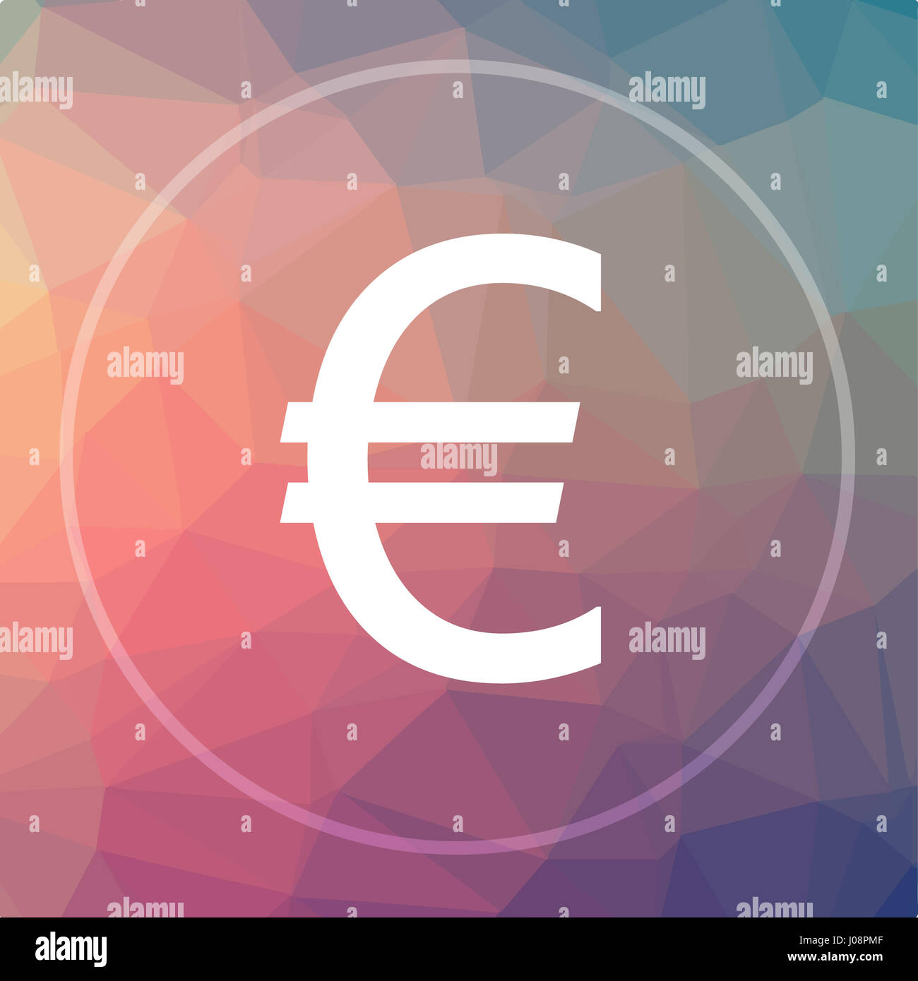 Euro icon. Euro website button on low poly background Stock Photo - Alamy