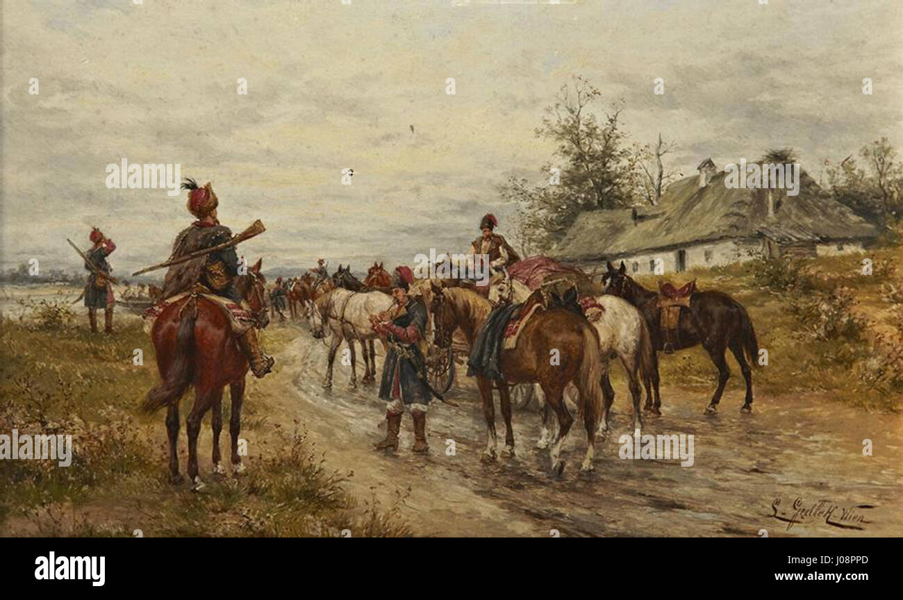 'Mounted Cossacks' by Ludwig Gedlek depicts a dramatic scene of Cossack ...