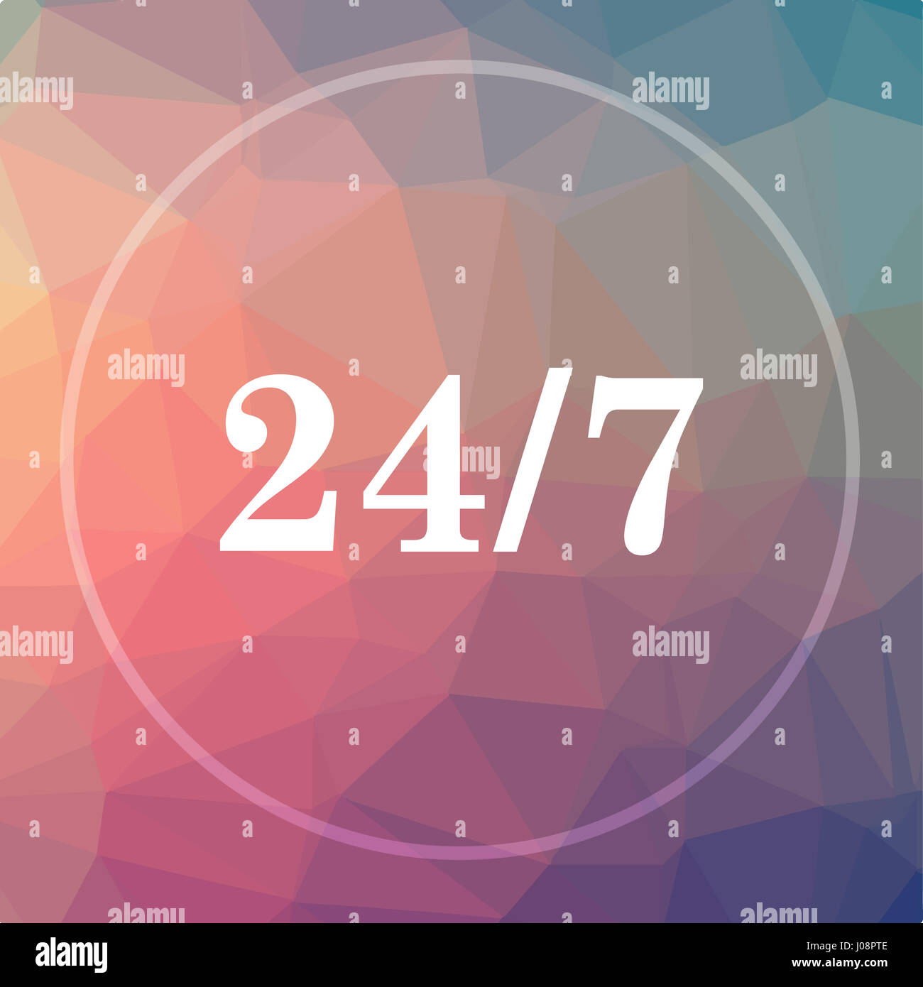 24 7 icon. 24 7 website button on low poly background Stock Photo - Alamy
