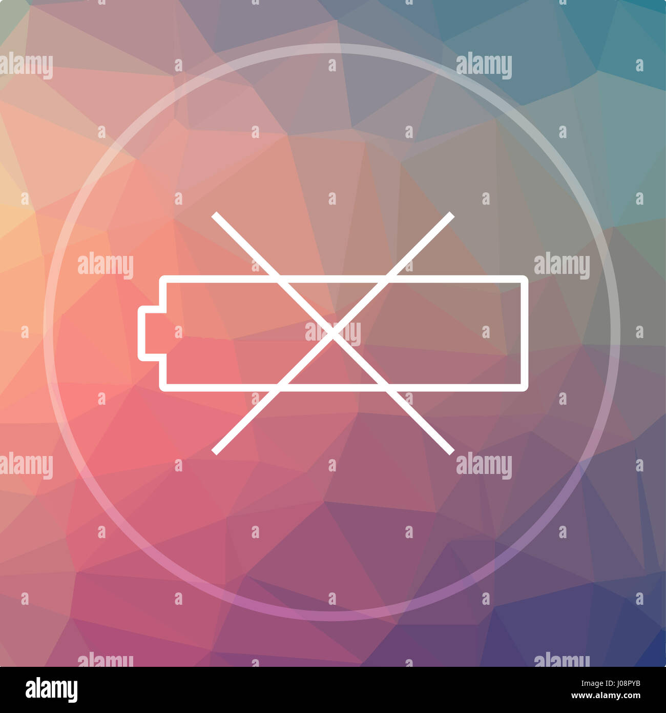 Empty battery icon. Empty battery website button on low poly background ...