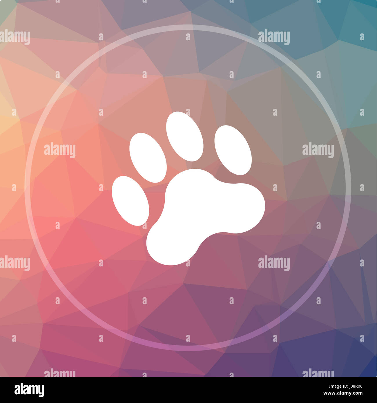 Paw print icon. Paw print website button on low poly background Stock ...