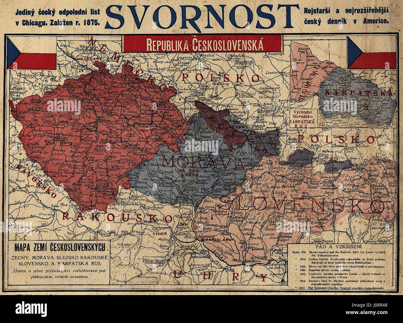 Mapa zemí československých Stock Photo - Alamy