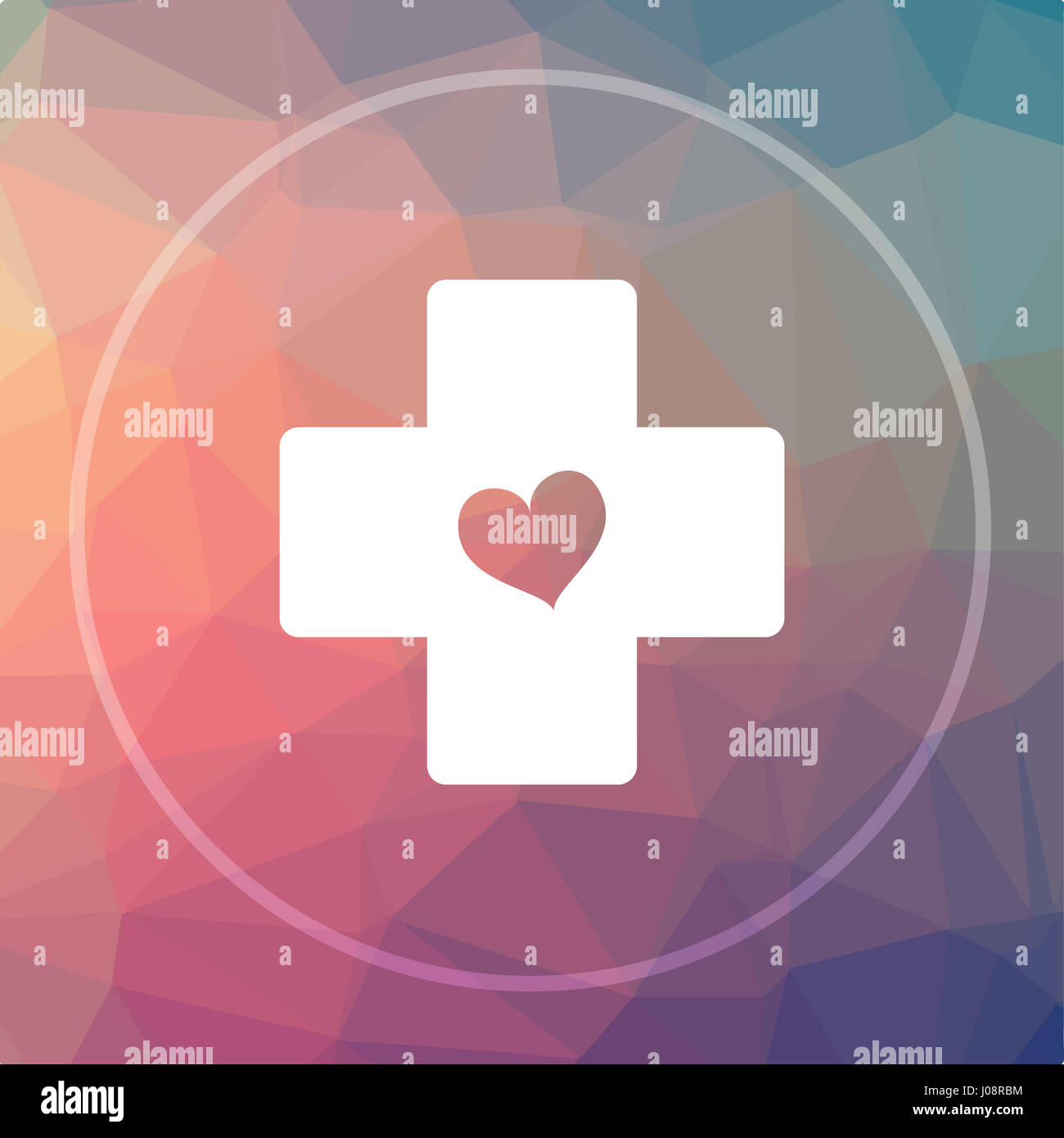 Cross with heart icon. Cross with heart website button on low poly ...