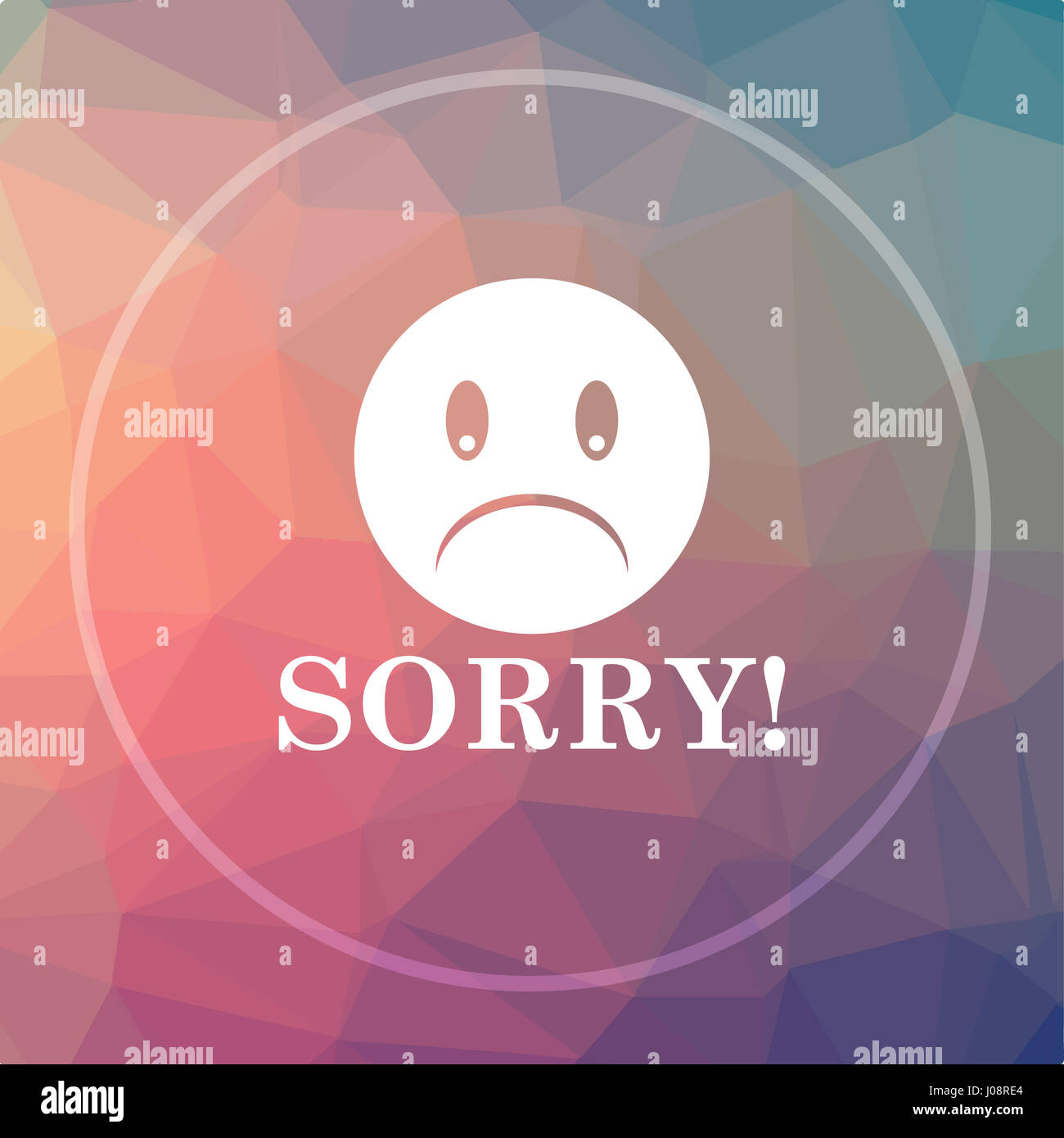 Sorry icon. Sorry website button on low poly background Stock Photo - Alamy
