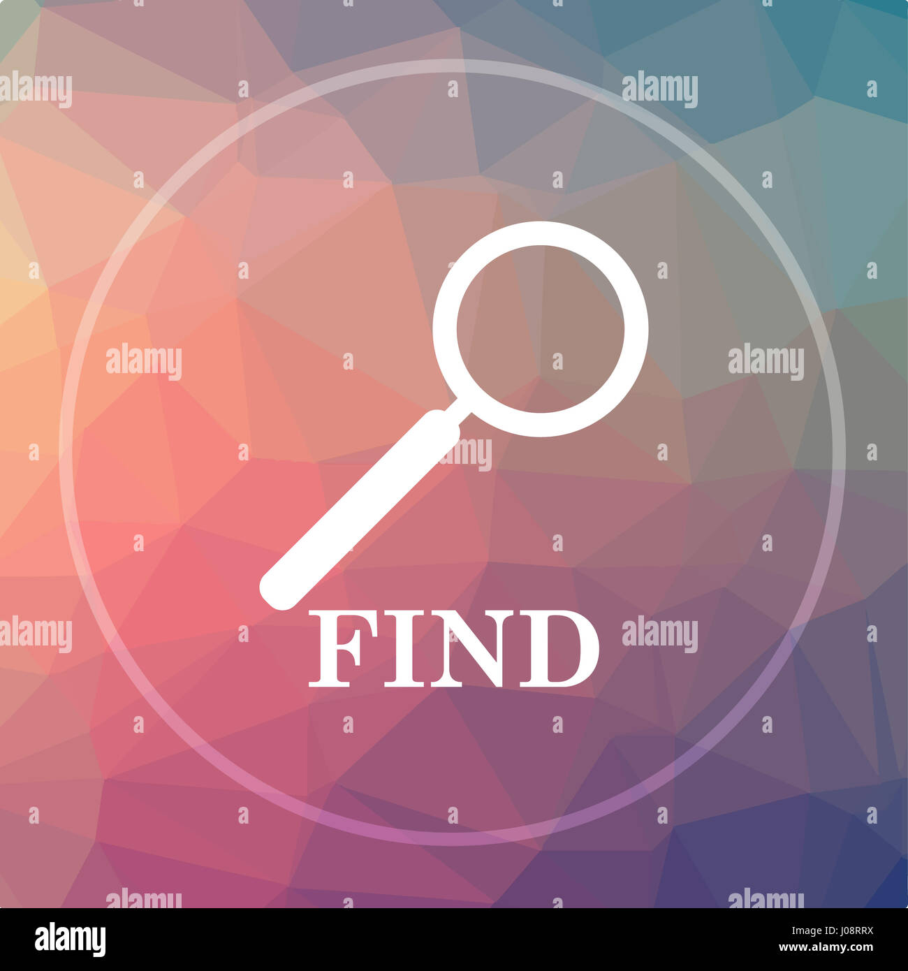 Find icon. Find website button on low poly background Stock Photo - Alamy