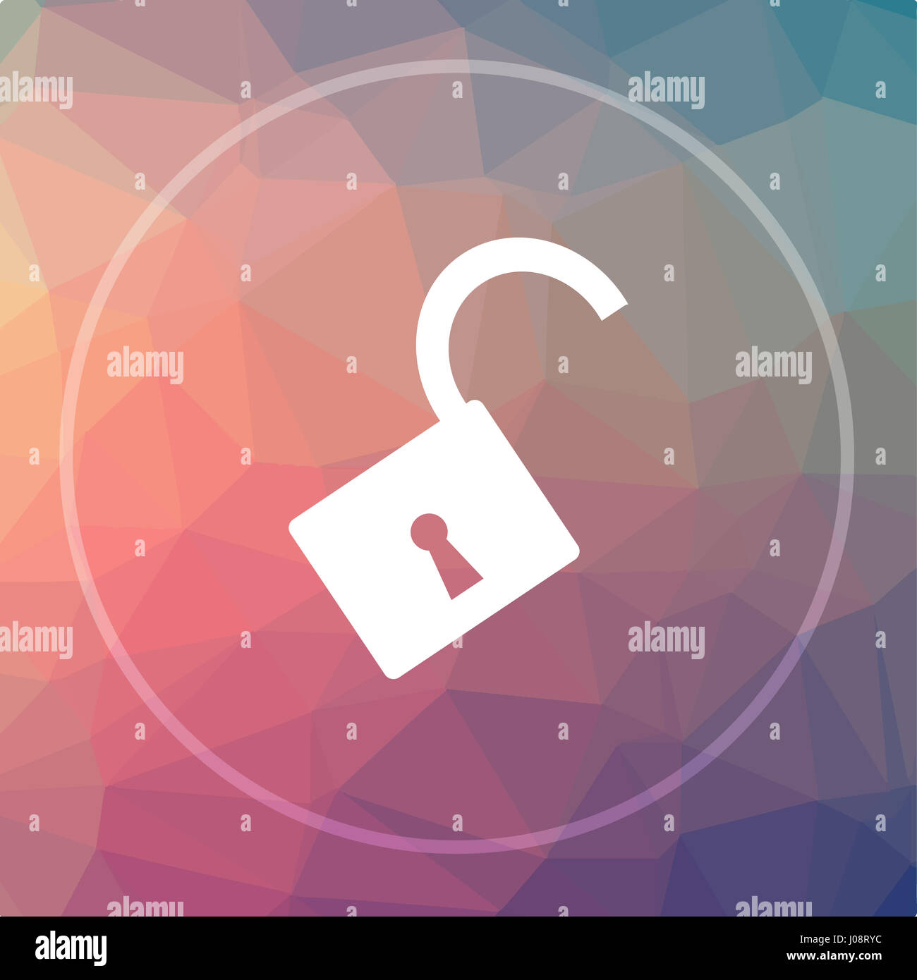 Open lock icon. Open lock website button on low poly background Stock ...