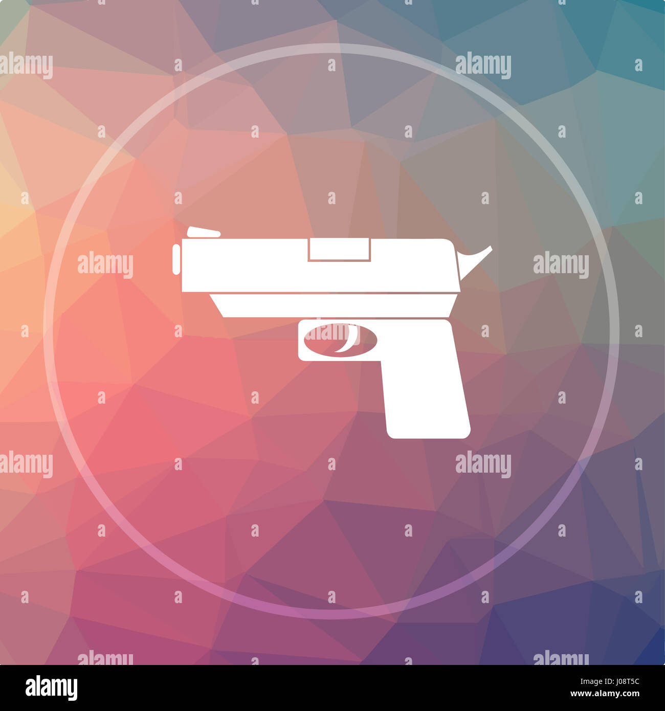Gun icon. Gun website button on low poly background Stock Photo - Alamy