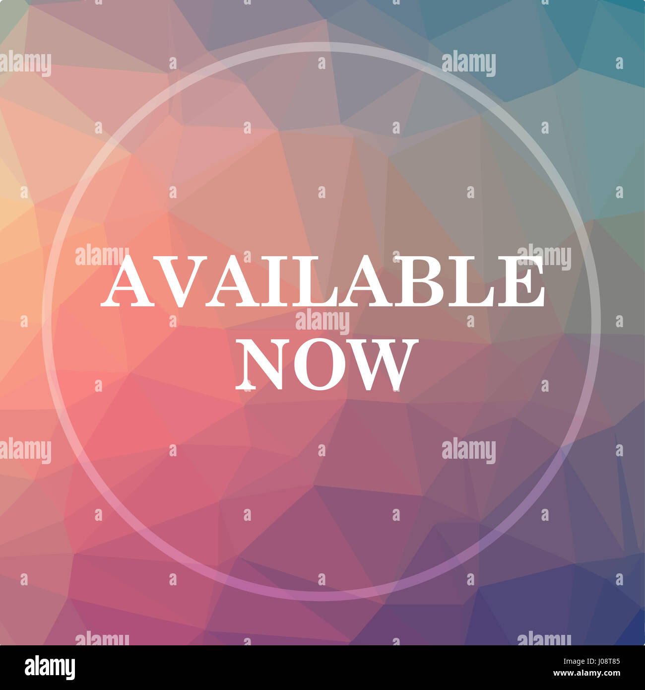 Available now icon. Available now website button on low poly background ...