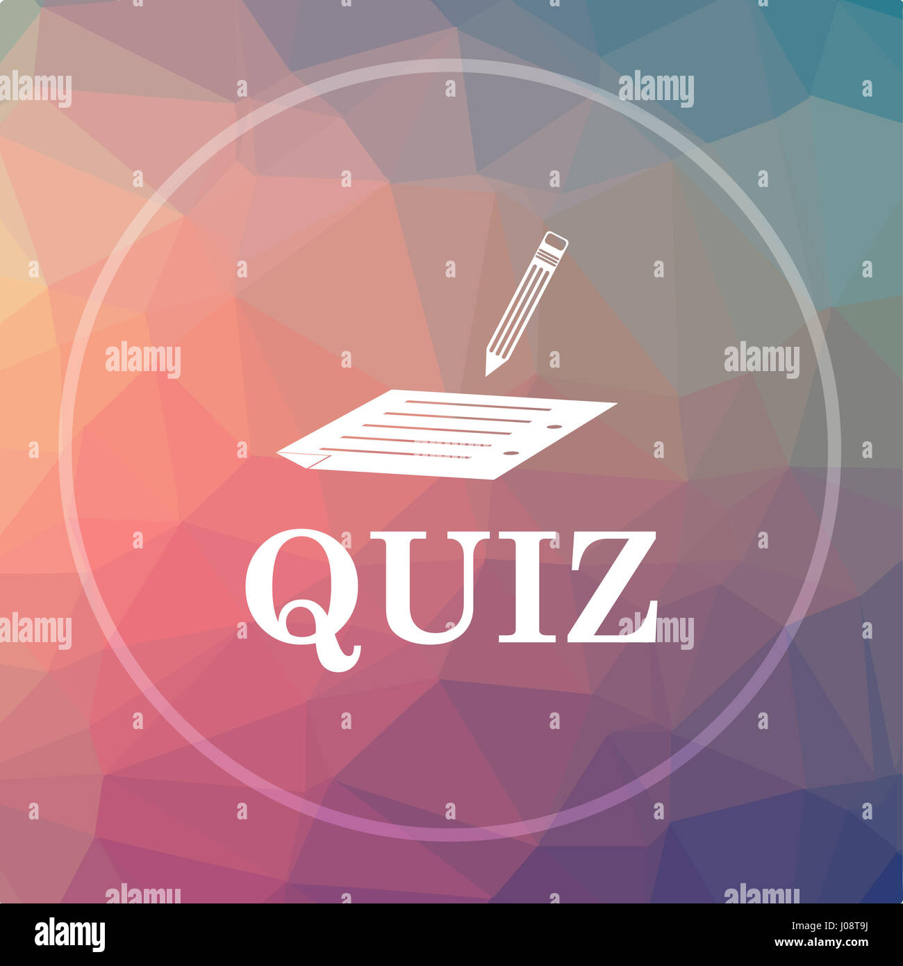 Quiz icon. Quiz website button on low poly background Stock Photo - Alamy