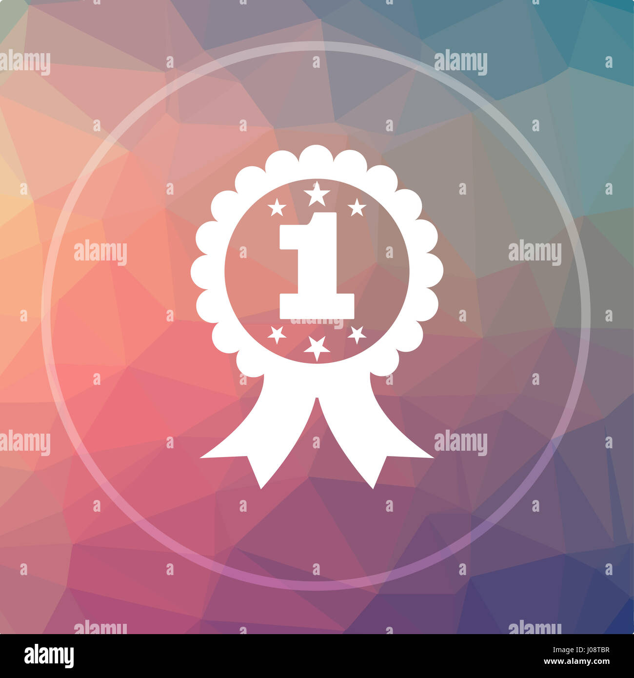 First prize ribbon icon. First prize ribbon website button on low poly ...