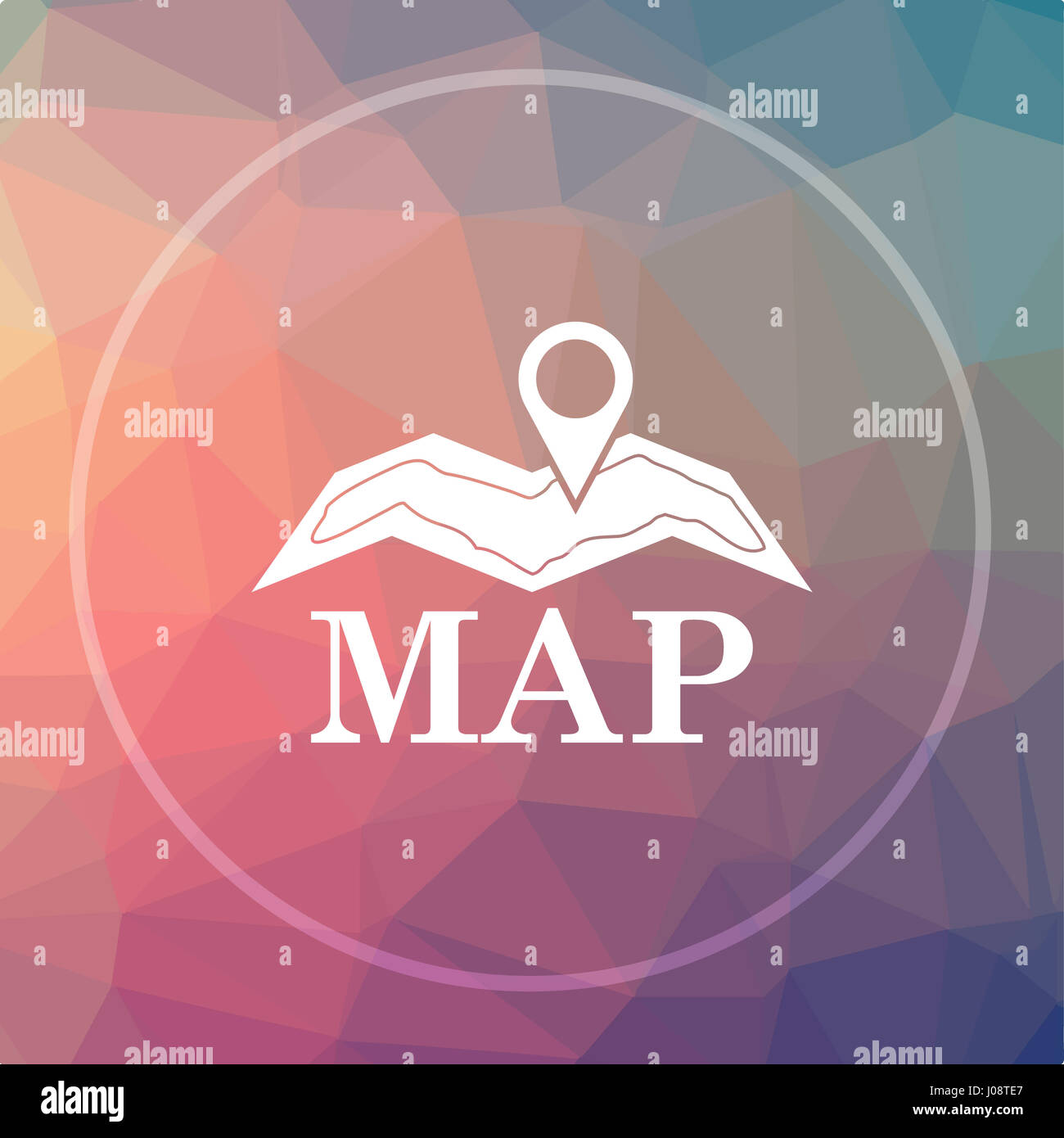 Map icon. Map website button on low poly background Stock Photo - Alamy
