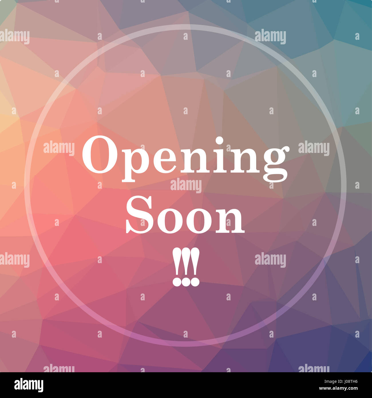 Opening soon icon. Opening soon website button on low poly background ...