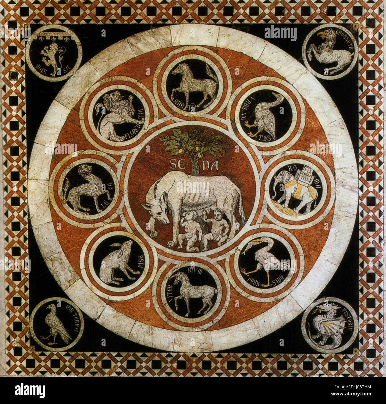 The 'Pavimento di Siena' features the symbol of the Sienese wolf ...