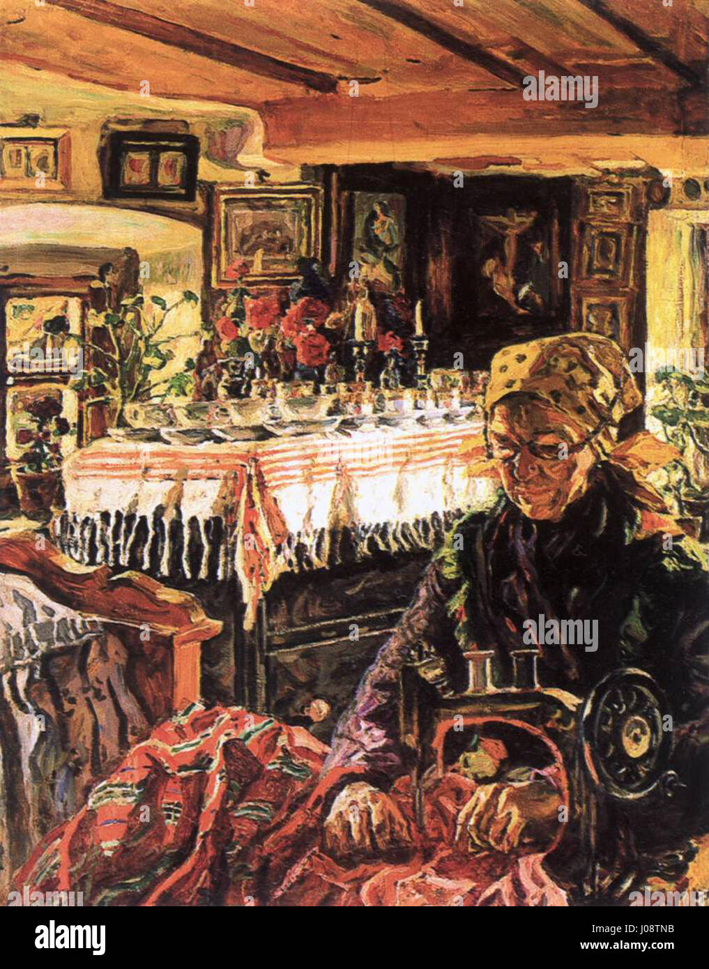 This image likely depicts a piece of art or photography of a seamstress ...