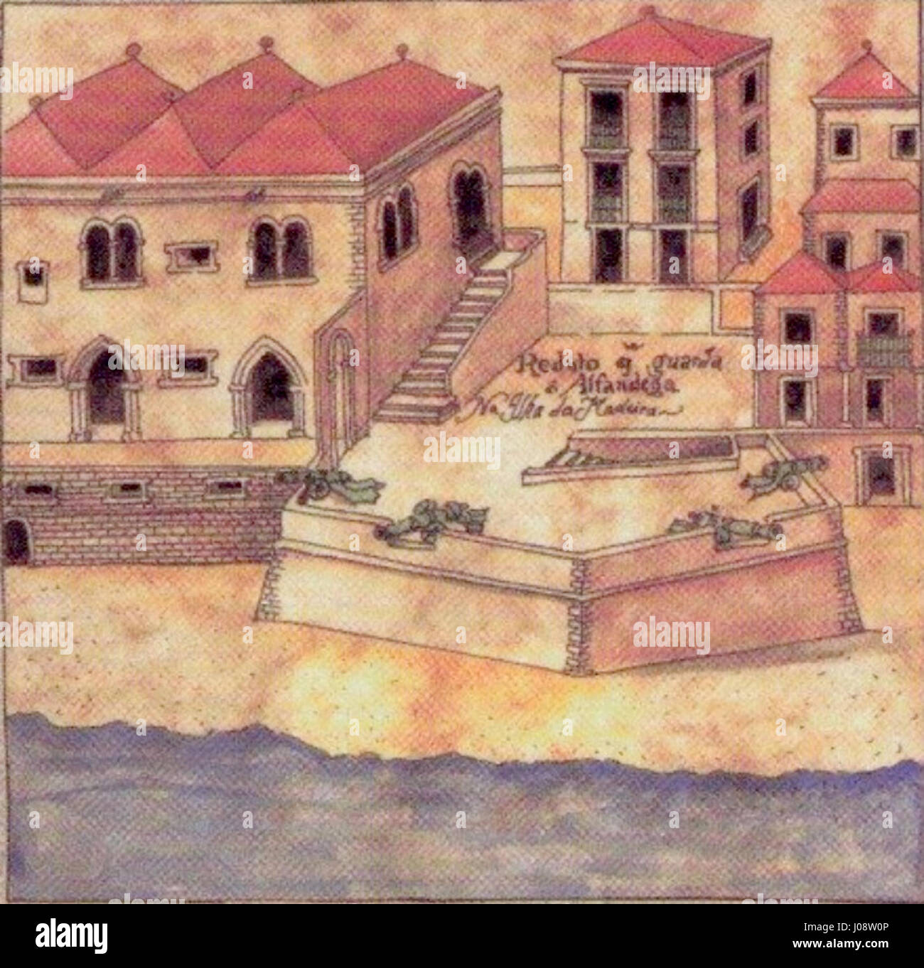 This 1654 artwork shows the fortification *Reduto*, guarding the ...