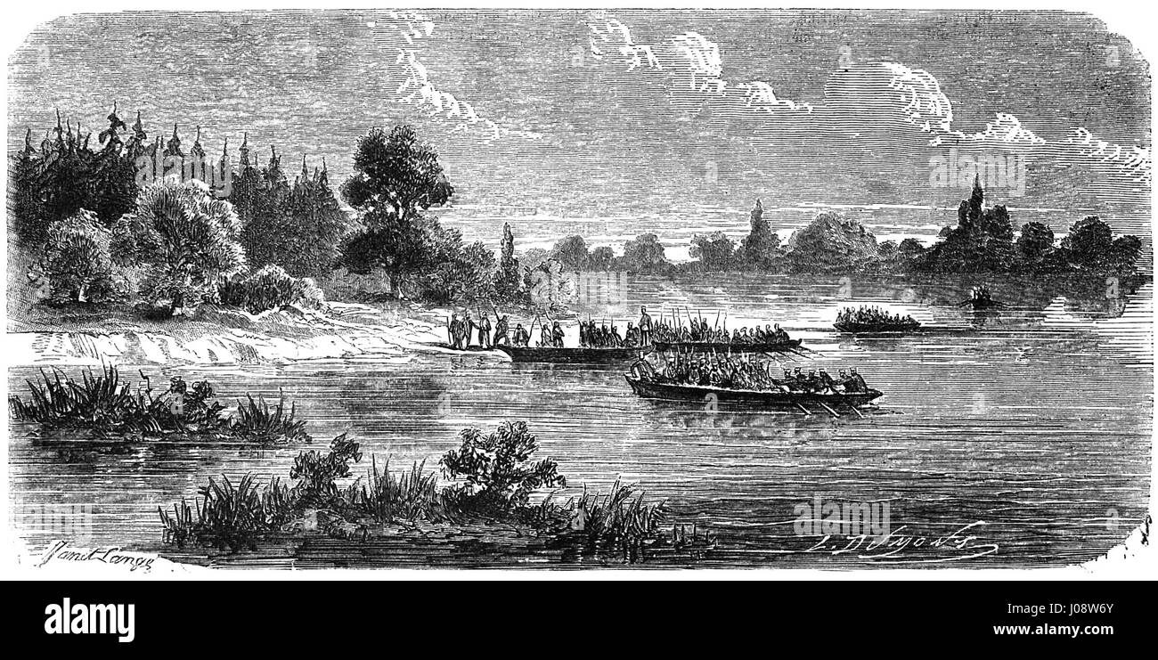 Polish volunteers crossing San River for January Uprising 1863 in Janów ...