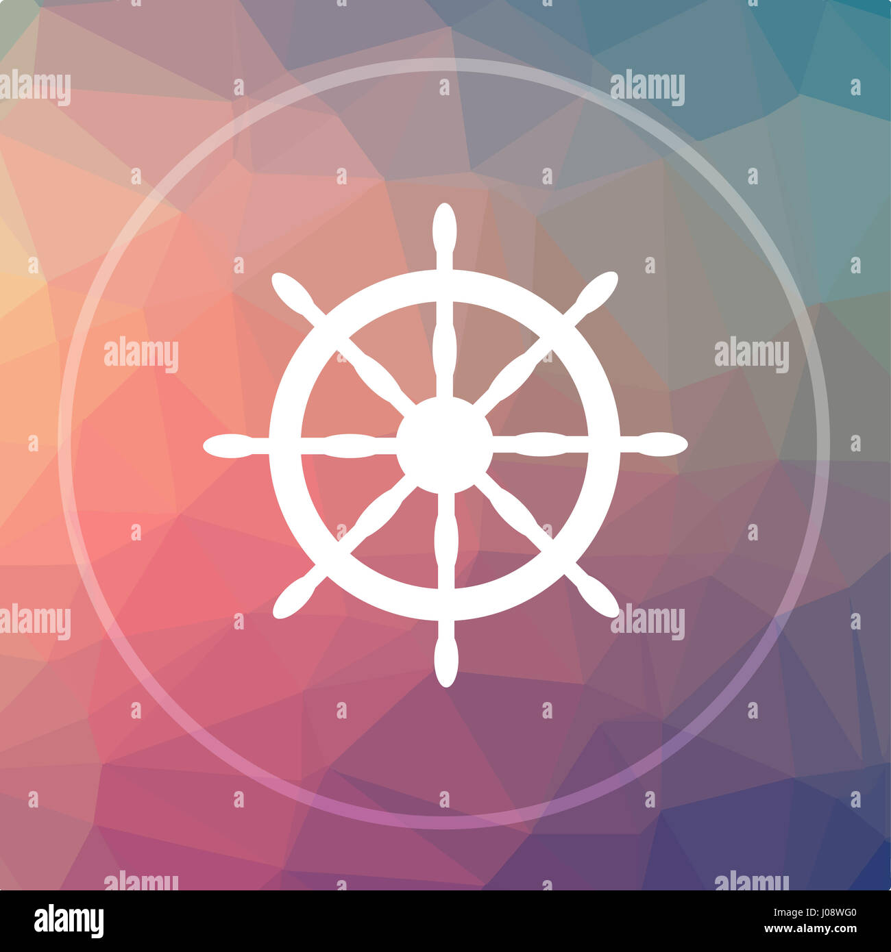 Nautical wheel icon. Nautical wheel website button on low poly ...