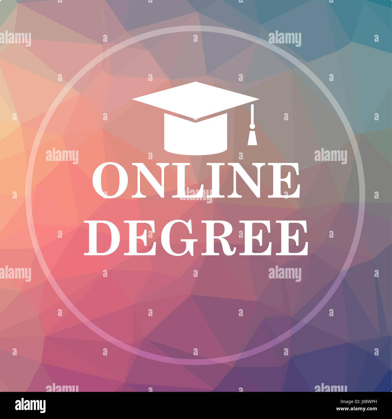 Online degree icon. Online degree website button on low poly background ...