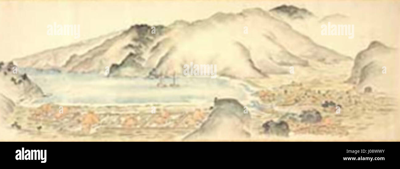 The 'Ryukyu-to shinkei emaki' is a Japanese painted scroll depicting ...