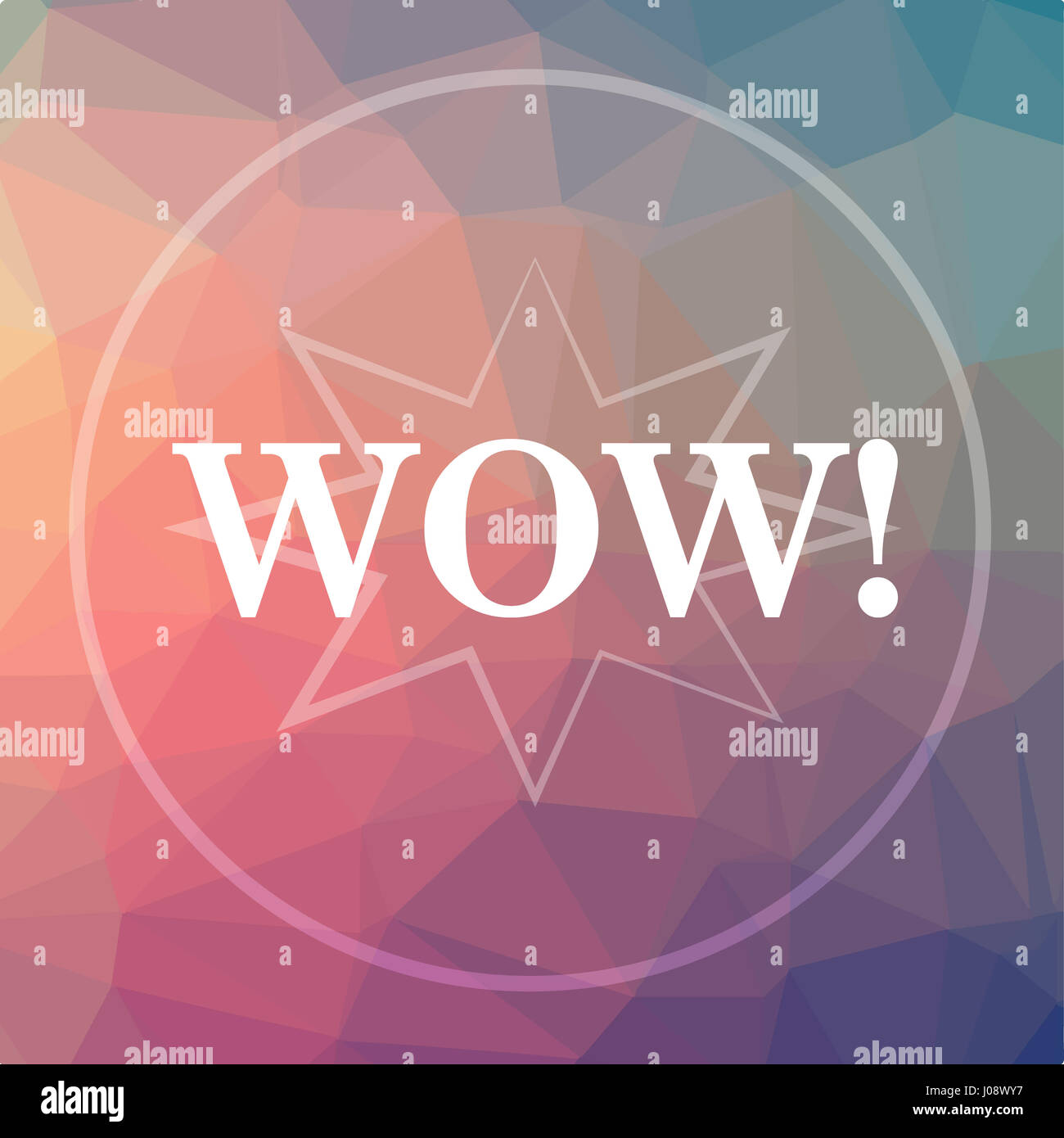 Wow icon. Wow website button on low poly background Stock Photo - Alamy
