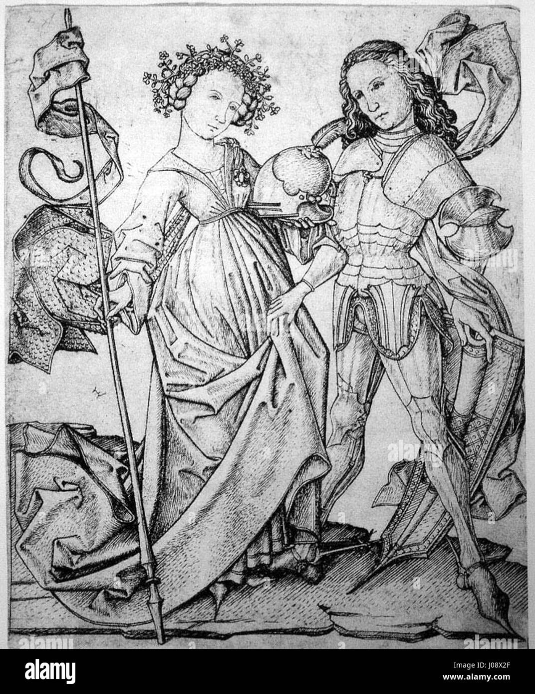 'Ritter und Dame mit Helm und Lanze' is a German artwork showing a ...
