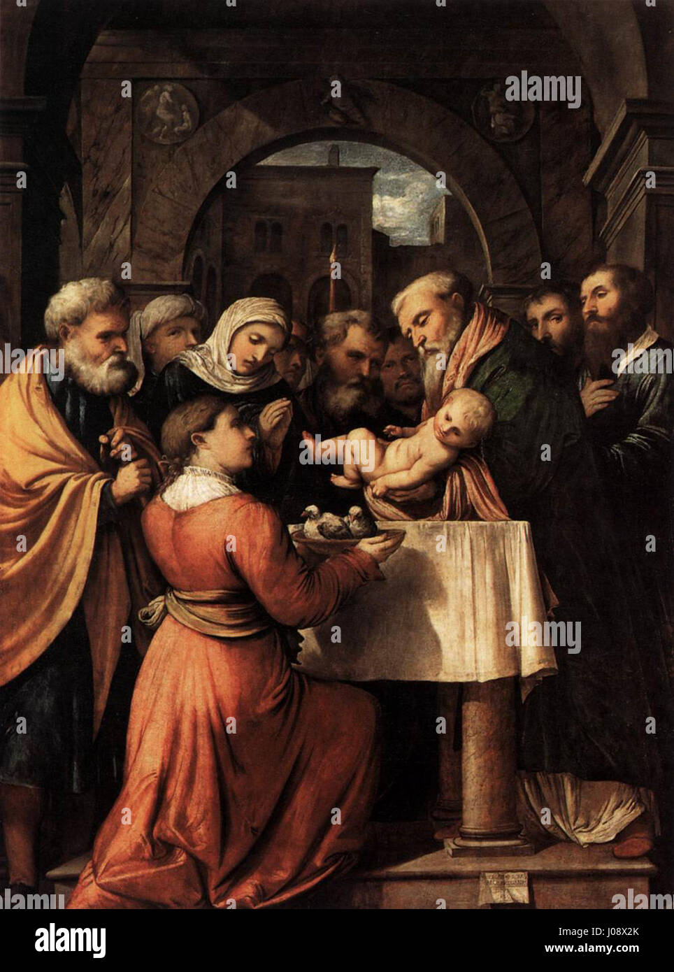 'Presentazione di Gesù al tempio' by Romanino depicts the biblical ...