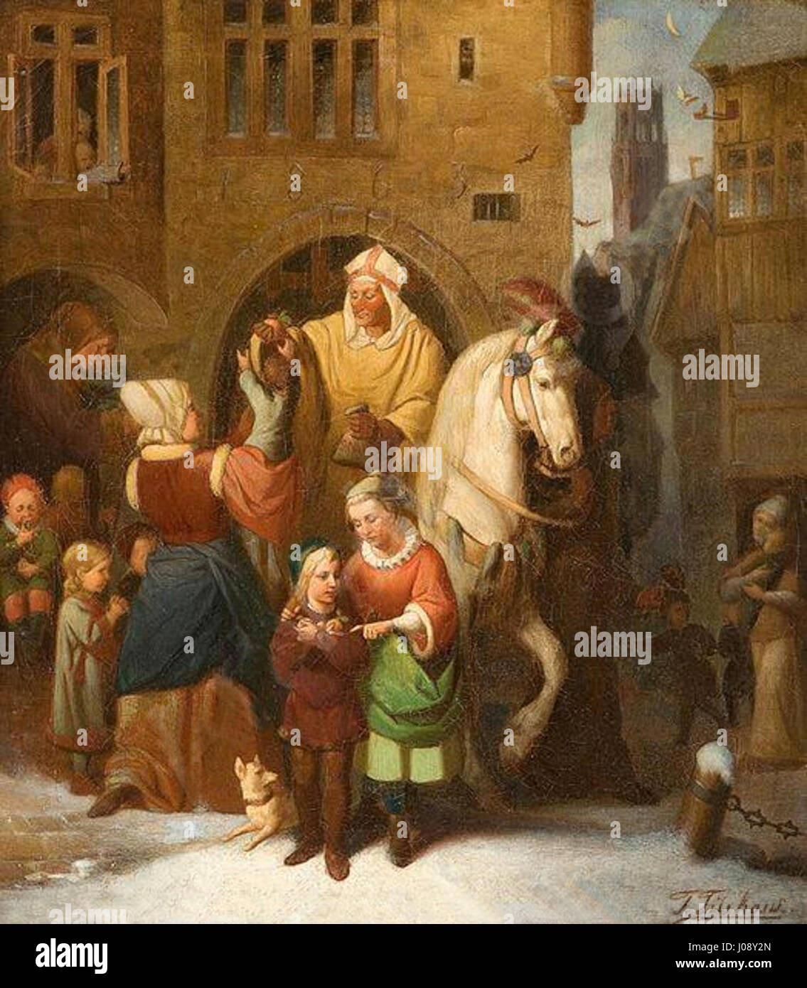 The image depicts the legendary scene of Saint Nicholas distributing ...