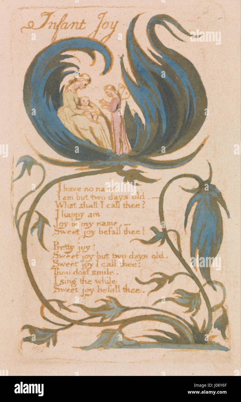 In 'Songs of Innocence, Plate 14, Infant Joy,' William Blake presents a ...