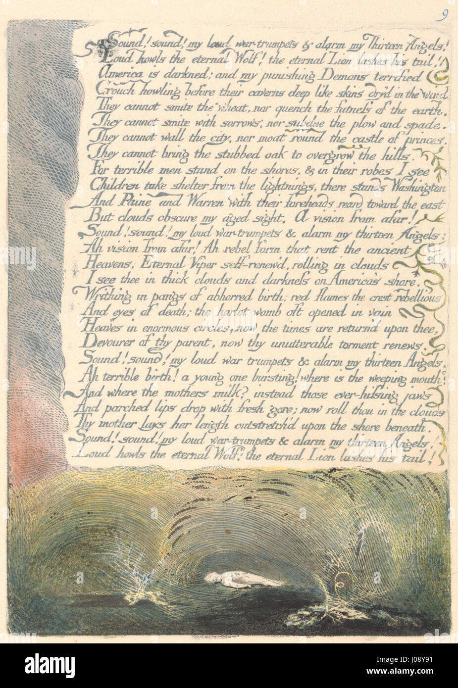 Plate 11 of William Blake's 'America. A Prophecy' features a striking ...