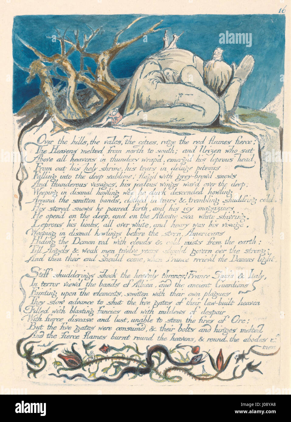 ‘America. A Prophecy’ by William Blake, Plate 18, depicts the dramatic ...