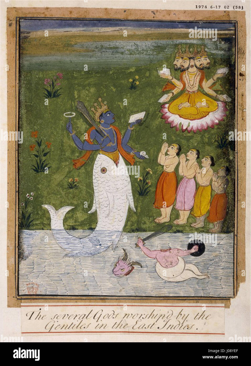 This depiction illustrates Matsya, the fish incarnation of the Hindu ...